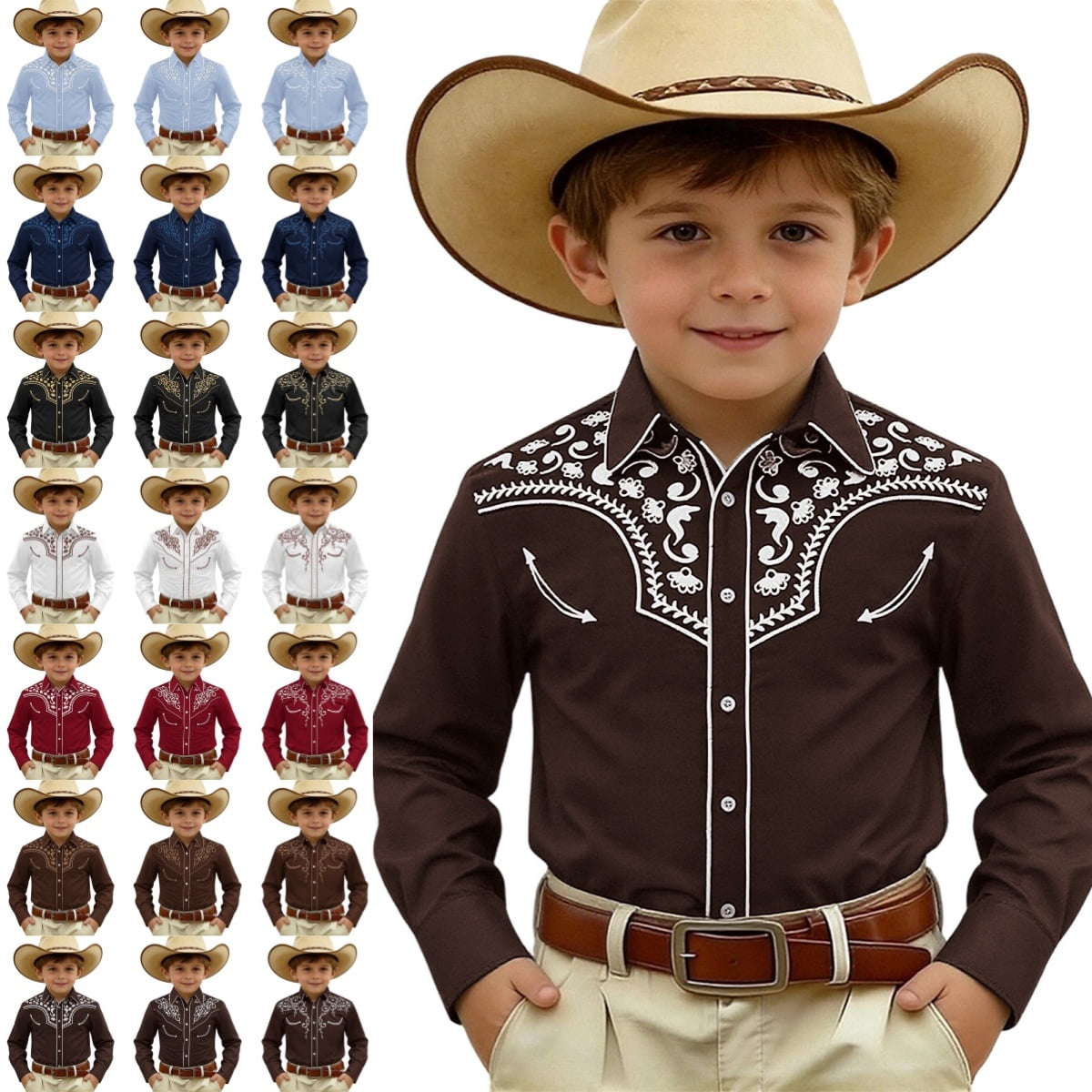 Bmisegm Boys Shirts Western Denim Print Button Front Blend Soft ...
