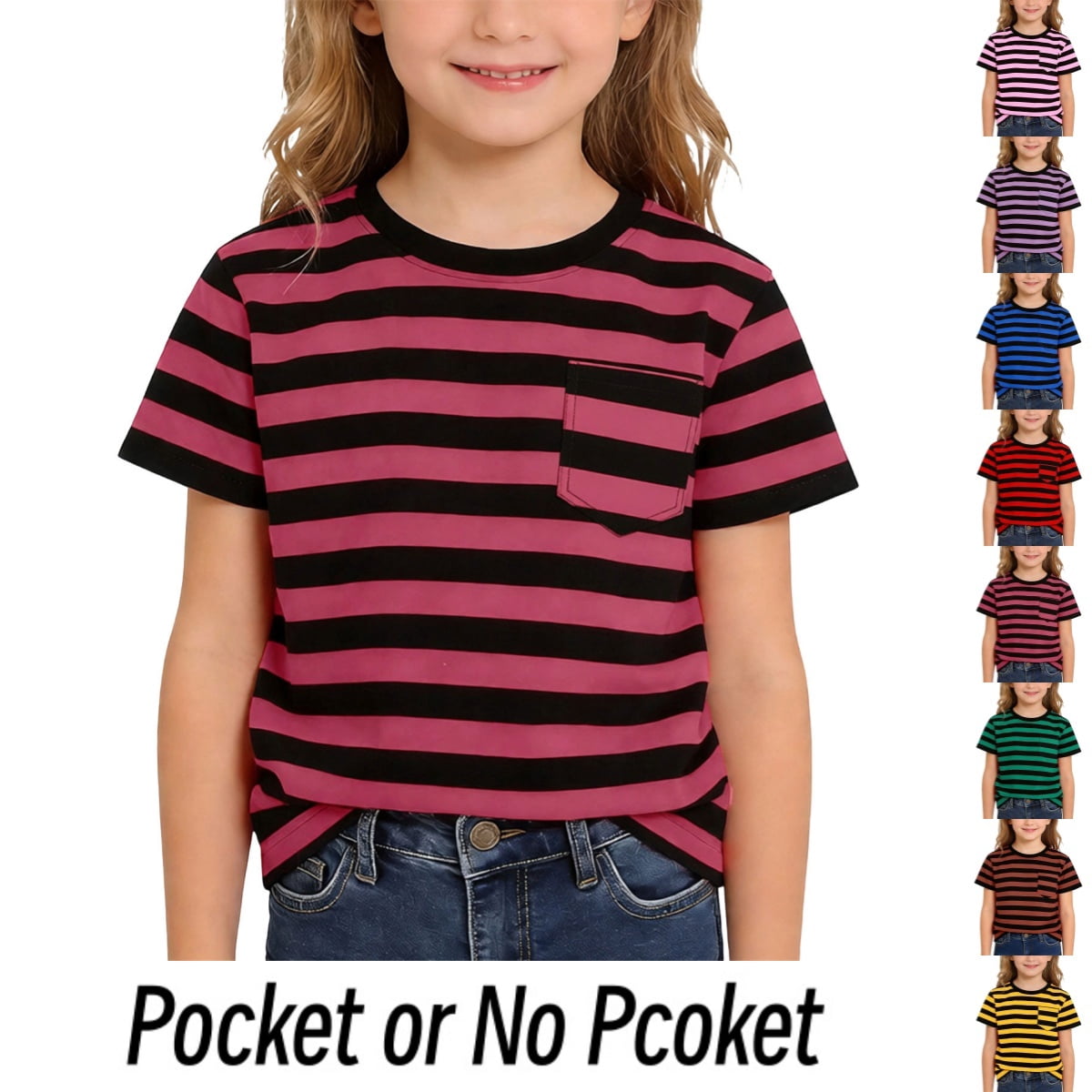 Bmisegm Boys T Shirts Girls Summer Short Sleeve Striped with Pocket ...