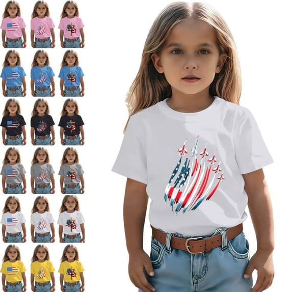 Bmisegm Boys T Shirts Kids Girls Casual Short Sleeve Fourth of July ...