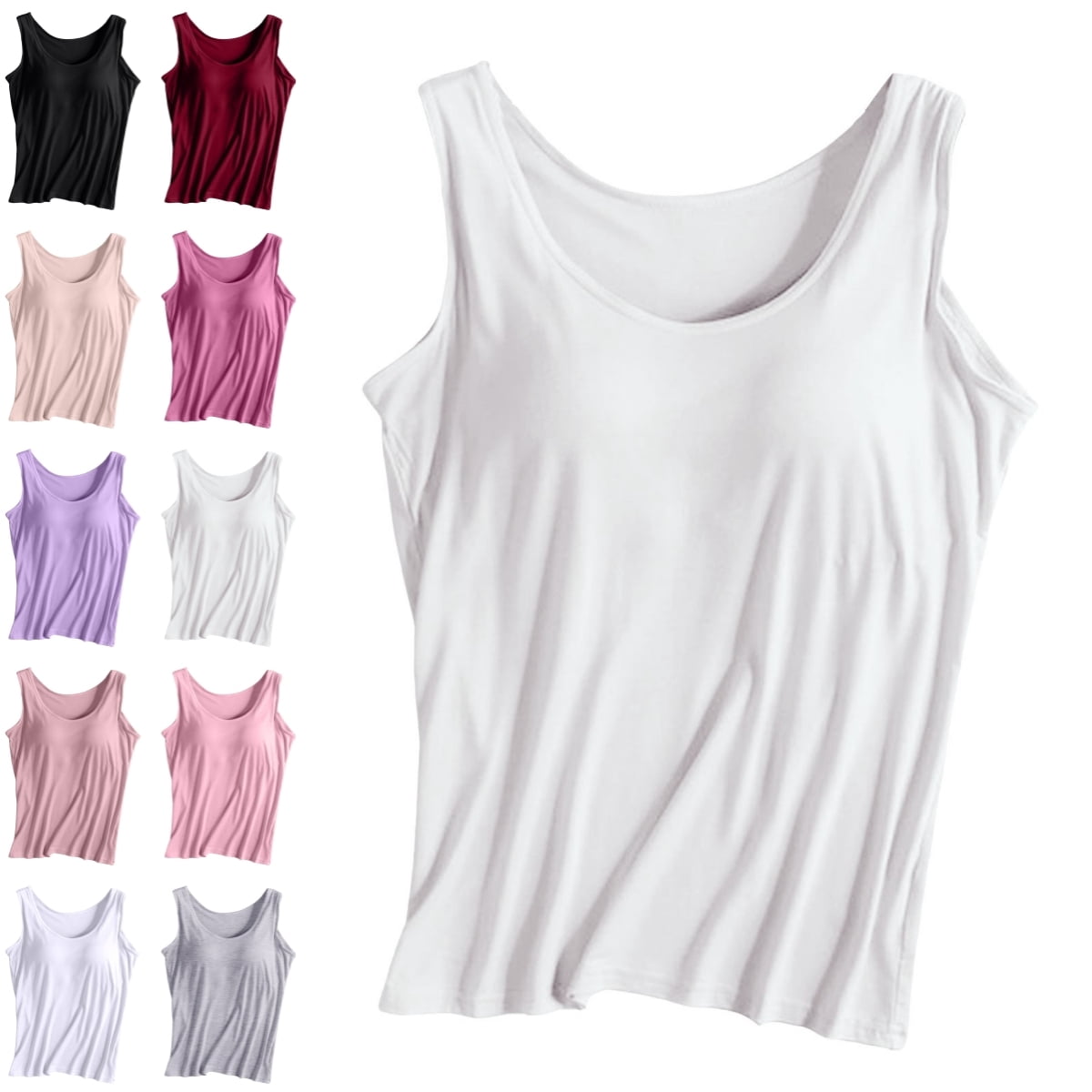 Bmisegm Built in Bra Tank Tops for Women Sleeveless Drop Shoulder Round ...