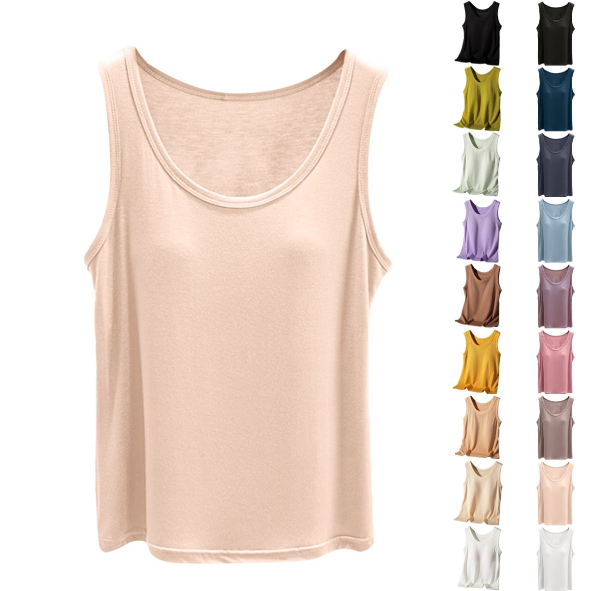 Bmisegm Built in Bra Tank Tops for Women Sleeveless Ribbed Round Neck ...