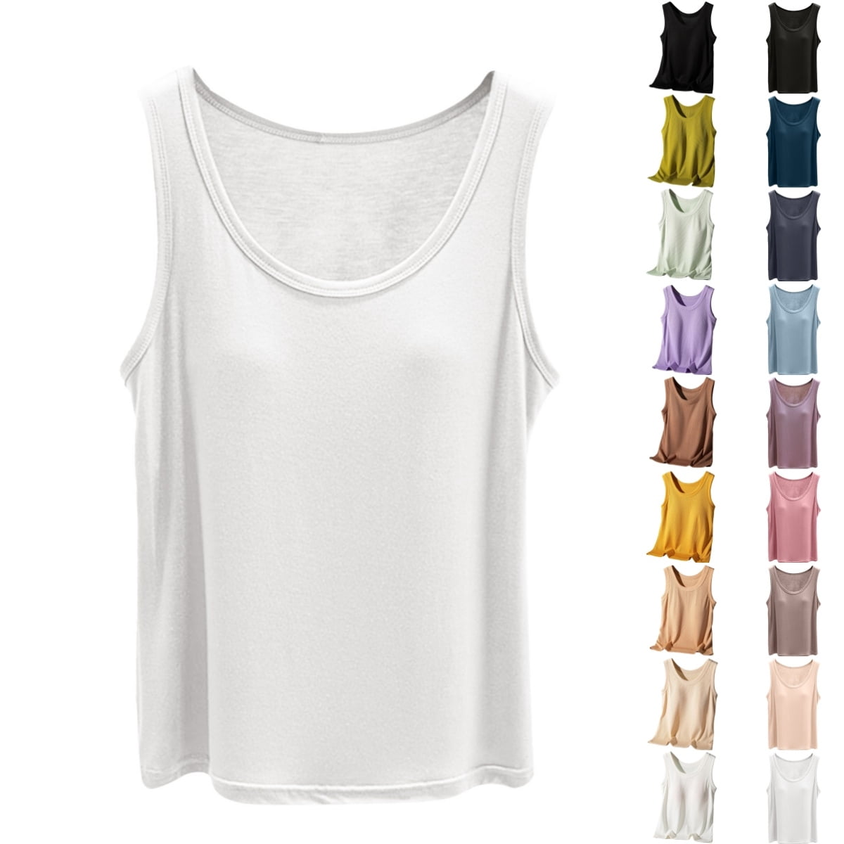 Bmisegm Built in Bra Tank Tops for Women Sleeveless Ribbed Round Neck ...