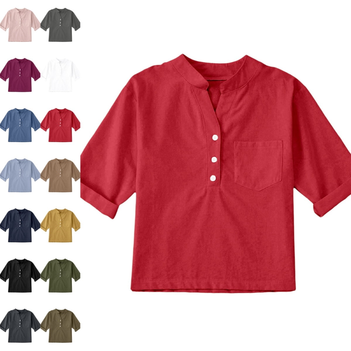 Bmisegm Long Sleeve Tops Solid Color Shirt with Stand Collar and ...