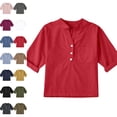 Bmisegm Long Sleeve Tops Solid Color Shirt with Stand Collar and ...