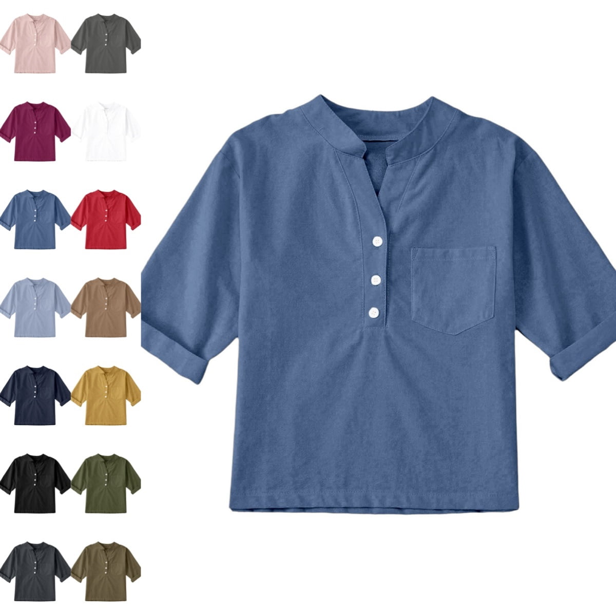 Bmisegm Long Sleeve Tops Solid Color Shirt with Stand Collar and ...
