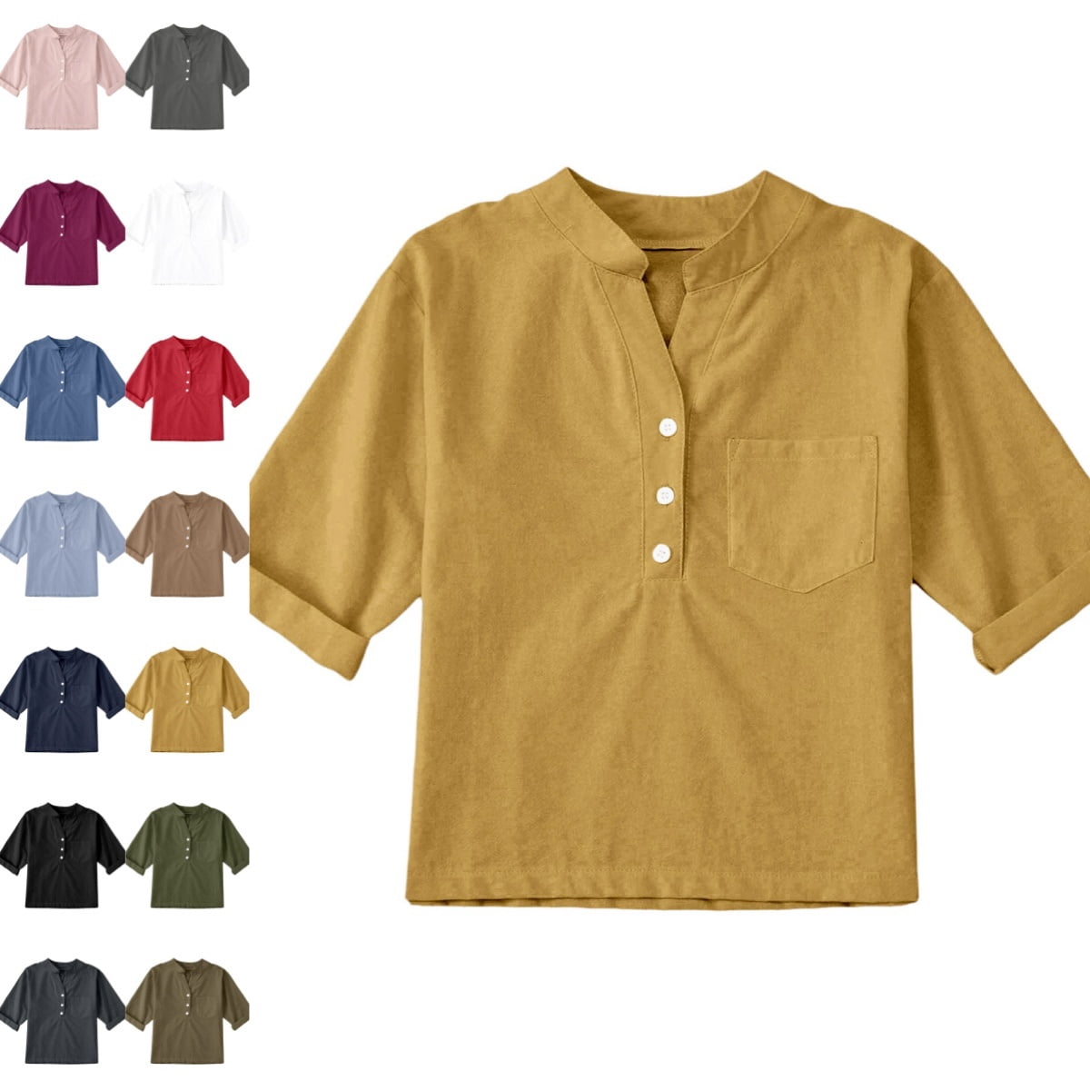 Bmisegm Long Sleeve Tops Solid Color Shirt with Stand Collar and ...