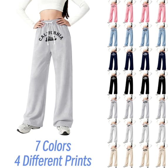 Bmisegm Comfy Pants for Girls Casual Letter Print Wide Leg Loose Fit ...