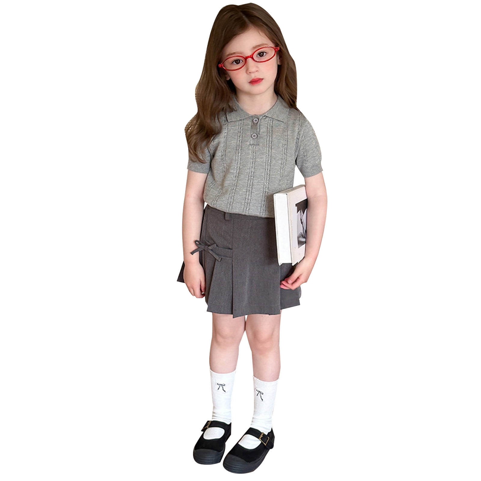 Bmisegm Cute Tops For Teen Girls Girls Casual Knit Shirt Pure Color ...