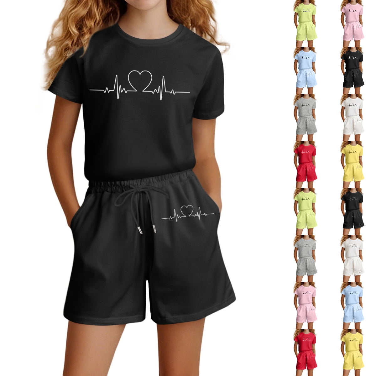 Bmisegm Girl Outfits Fashion Letter Print Casual Loose Short Sleeve ...