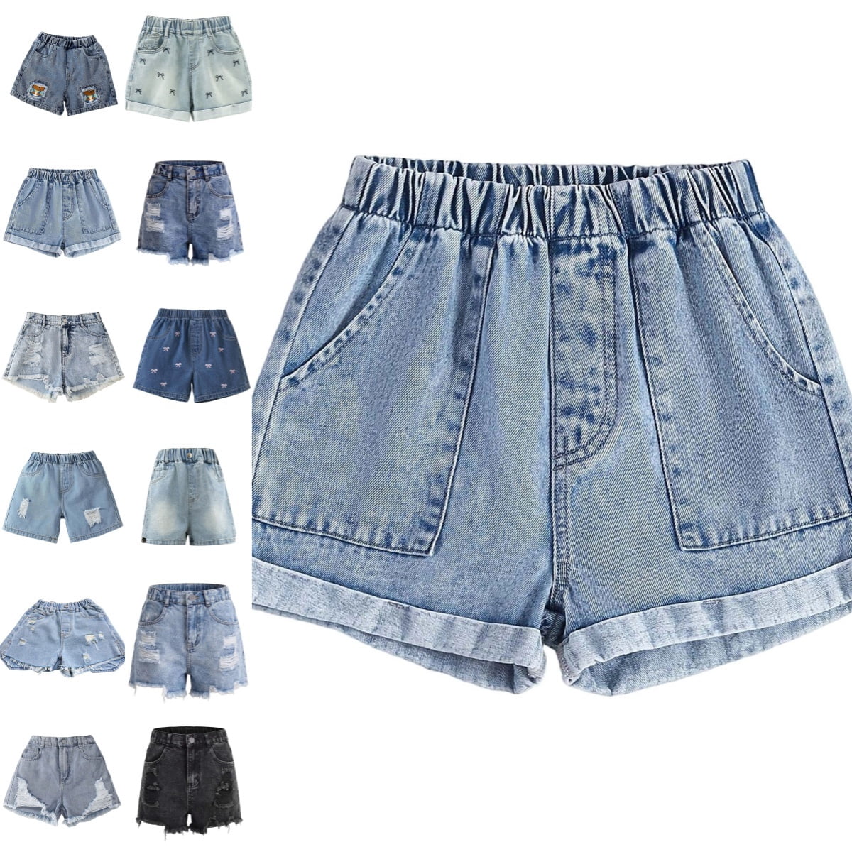 Bmisegm Girls Jean Shorts Summer Casual Comfort Washed Straight Leg ...