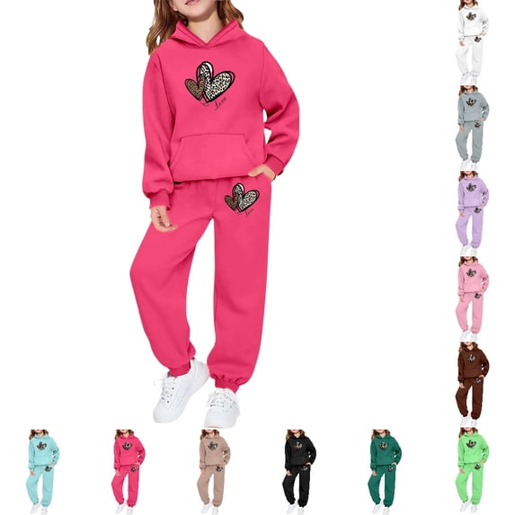 Bmisegm Girls Outfits Animal Print Hooded Sweatshirt and Jogger with ...
