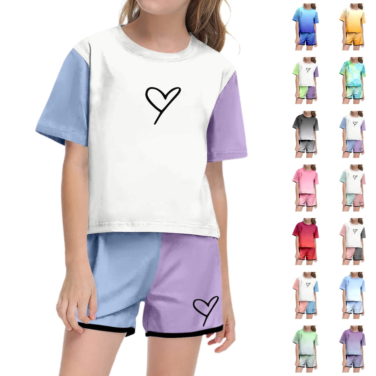 Bmisegm Girls Outfits Summer Print Short Sleeve Top And Shorts Set Cute ...