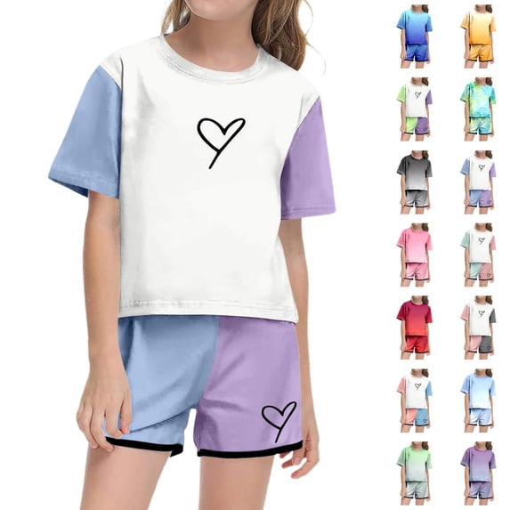 Bmisegm Girls Outfits Summer Print Short Sleeve Top And Shorts Set Cute ...