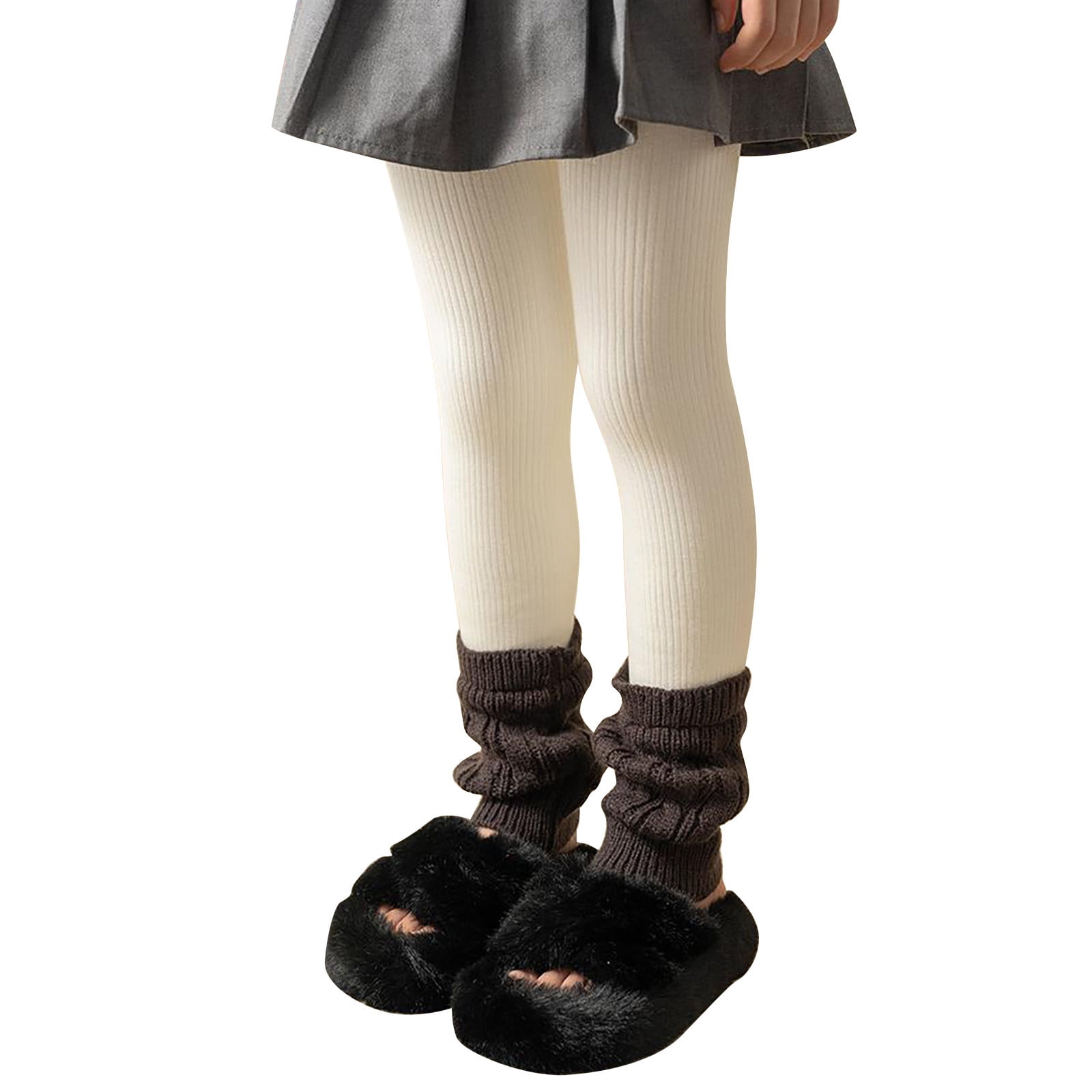 Bmisegm Girls Pants Girls Ribbed Knit Leggings Winter Lined Tights with ...