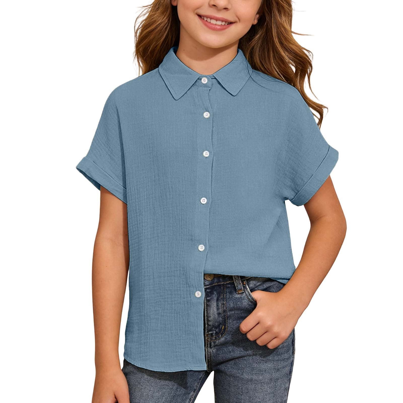 Bmisegm Girls Shirts Classic Button down Casual Comfort Everyday Wear ...
