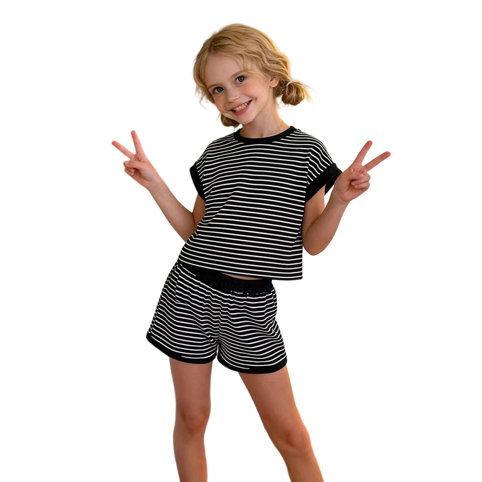 Bmisegm Girls Summer Outfits Stylish Striped T Shirt And Shorts Casual ...