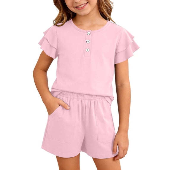 Bmisegm Girls Summer Outfits Summer Two Piece Ruffled Short Sleeved ...