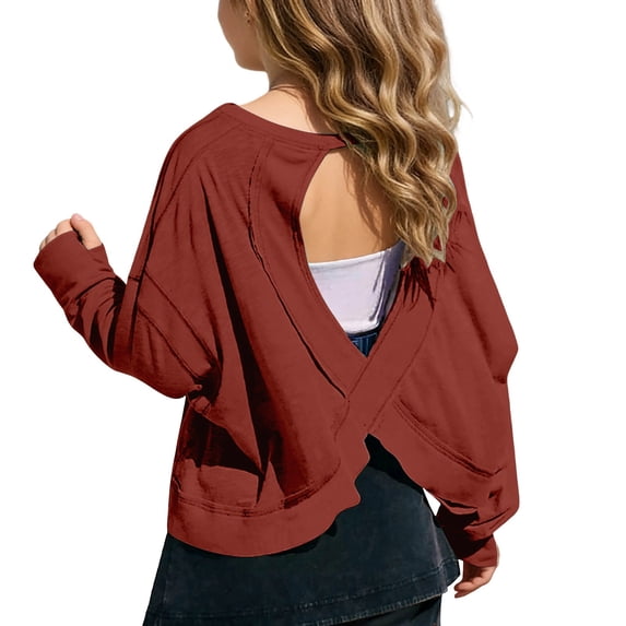 Bmisegm Girls Summer Tops Girls Loose Fit Long Sleeve Cropped Tee Back ...