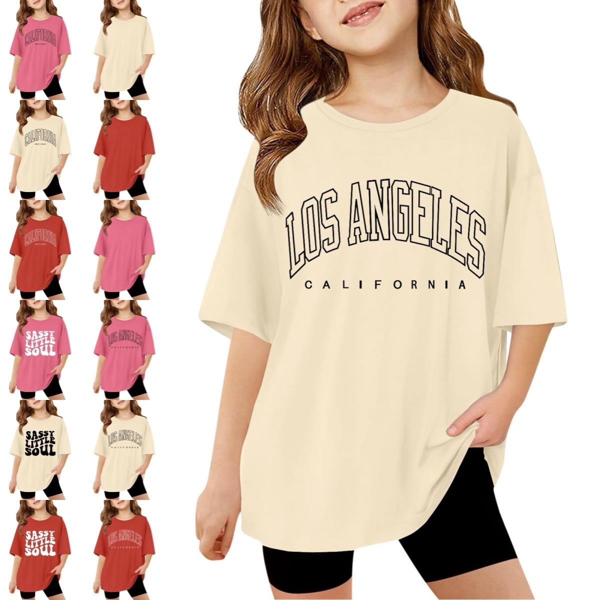 Bmisegm Girls T Shirts Children Short Sleeve Print Tee Summer Oversized ...