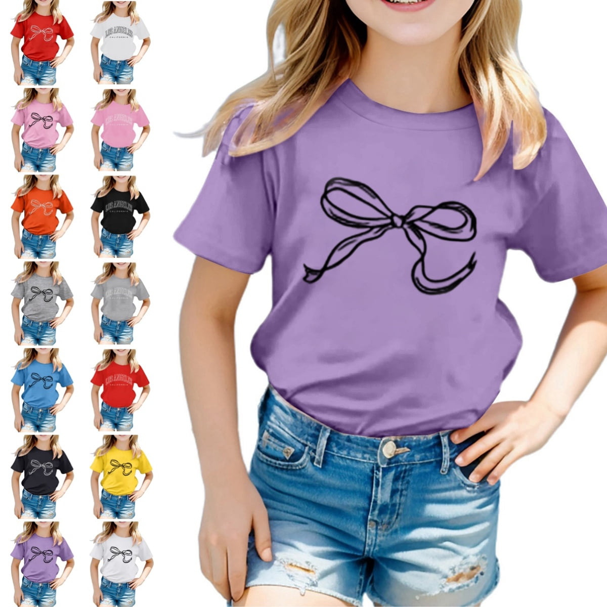 Bmisegm Girls T Shirts Cute Printed Short Sleeve Crew Neck for Children ...
