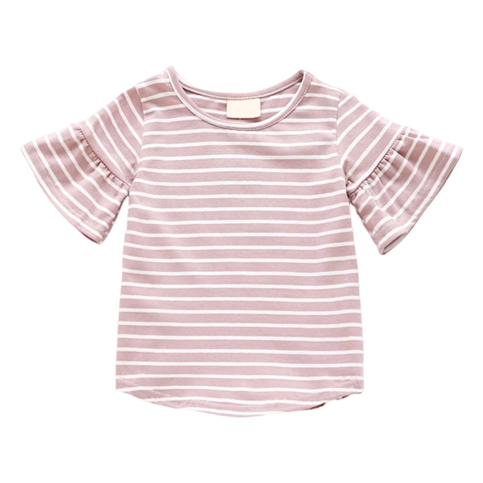 Bmisegm Girls T Shirts Girls Striped Flare Sleeve Tee Casual Round Neck ...