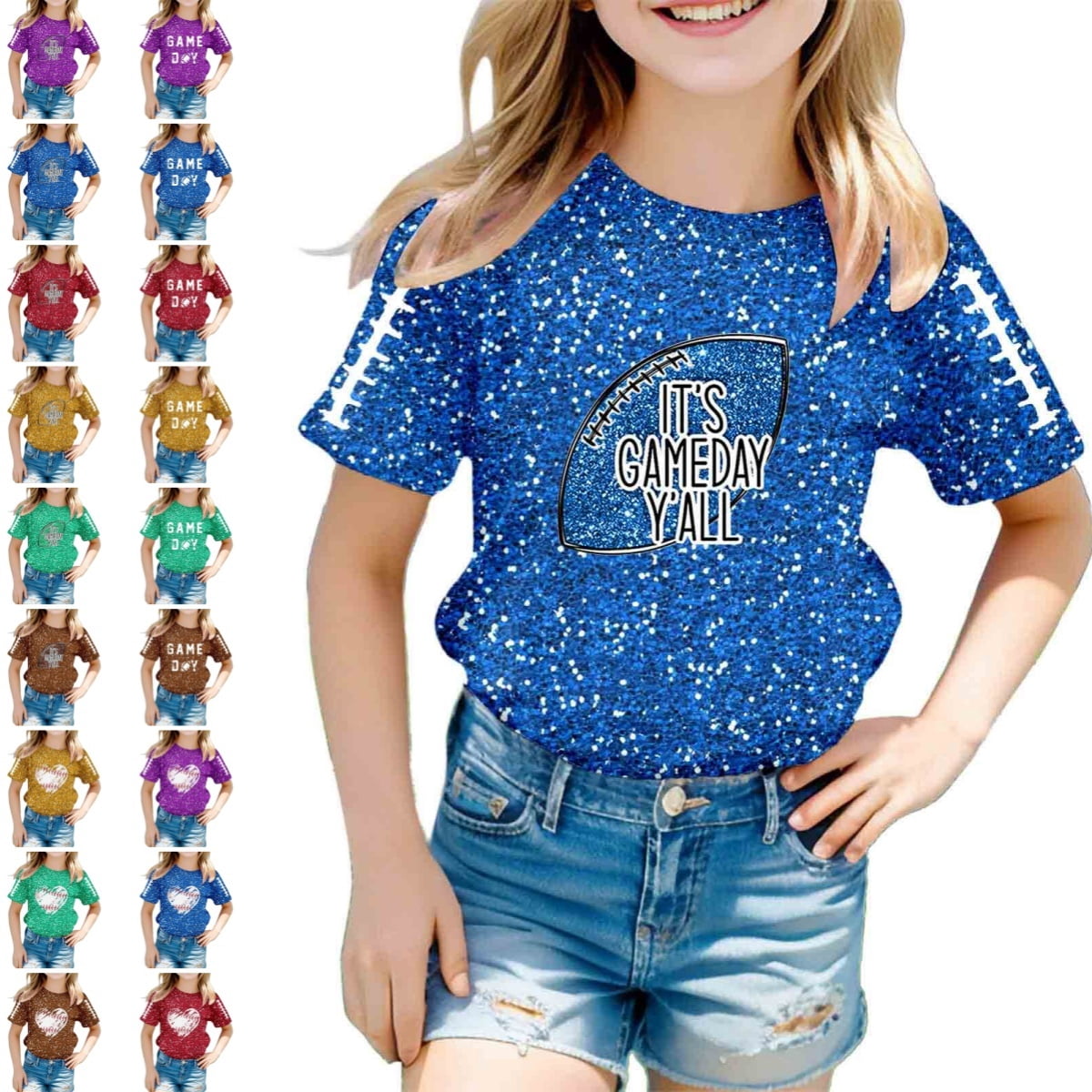 Bmisegm Girls T Shirts Glitter Graphic Short Sleeve Comfortable Casual ...