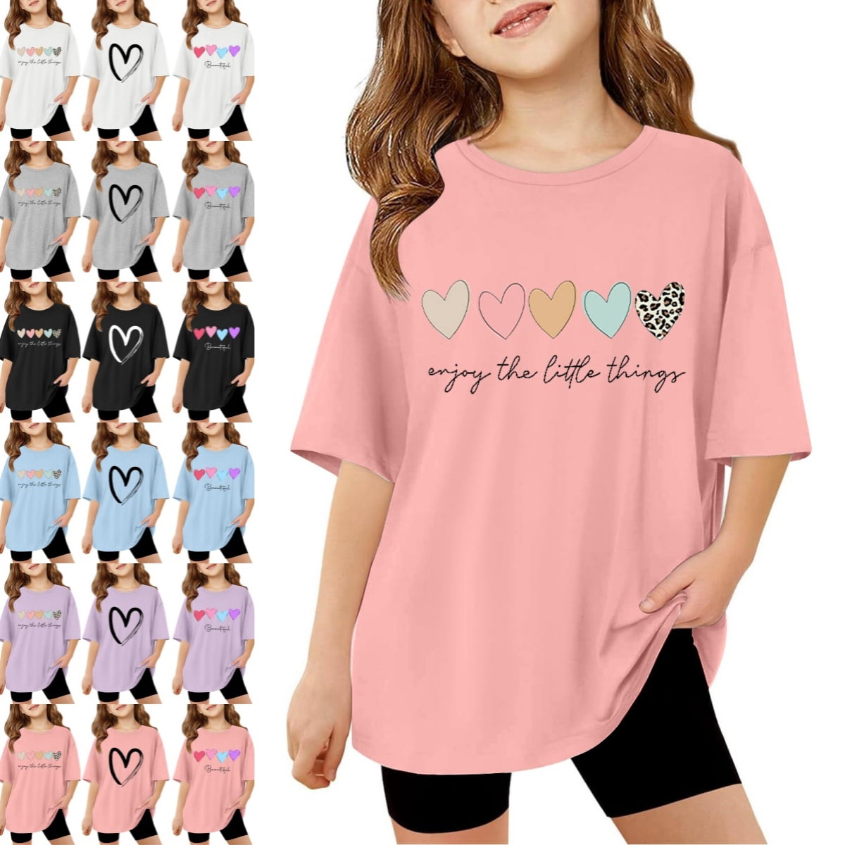 Bmisegm Girls T Shirts Letter Printed Short Sleeve Crewneck Soft ...