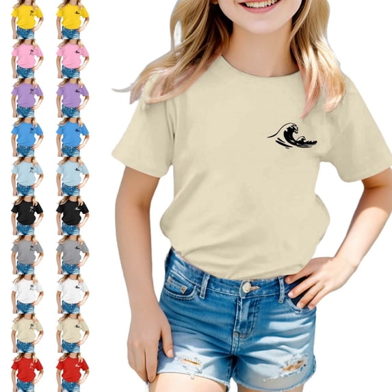 Bmisegm Girls T Shirts Playful Summer Graphic Lightweight Short Sleeve ...