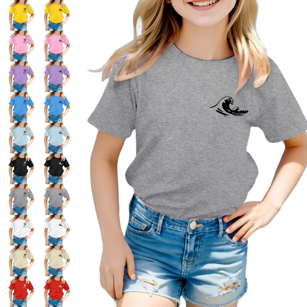 Bmisegm Girls T Shirts Playful Summer Graphic Lightweight Short Sleeve ...