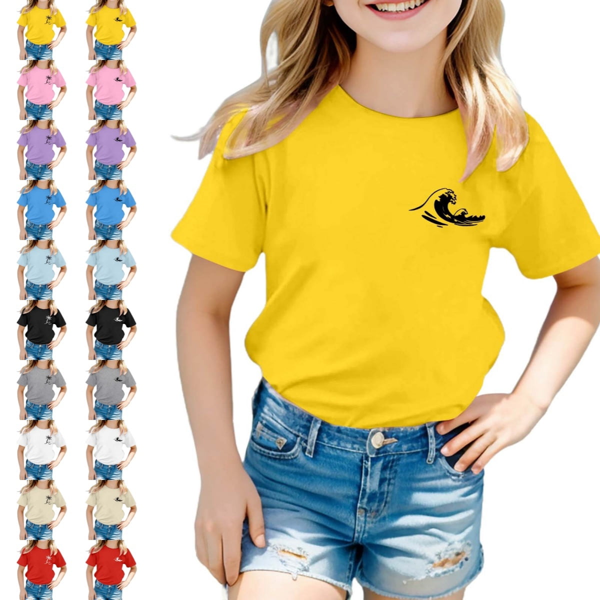 Bmisegm Girls T Shirts Playful Summer Graphic Lightweight Short Sleeve ...