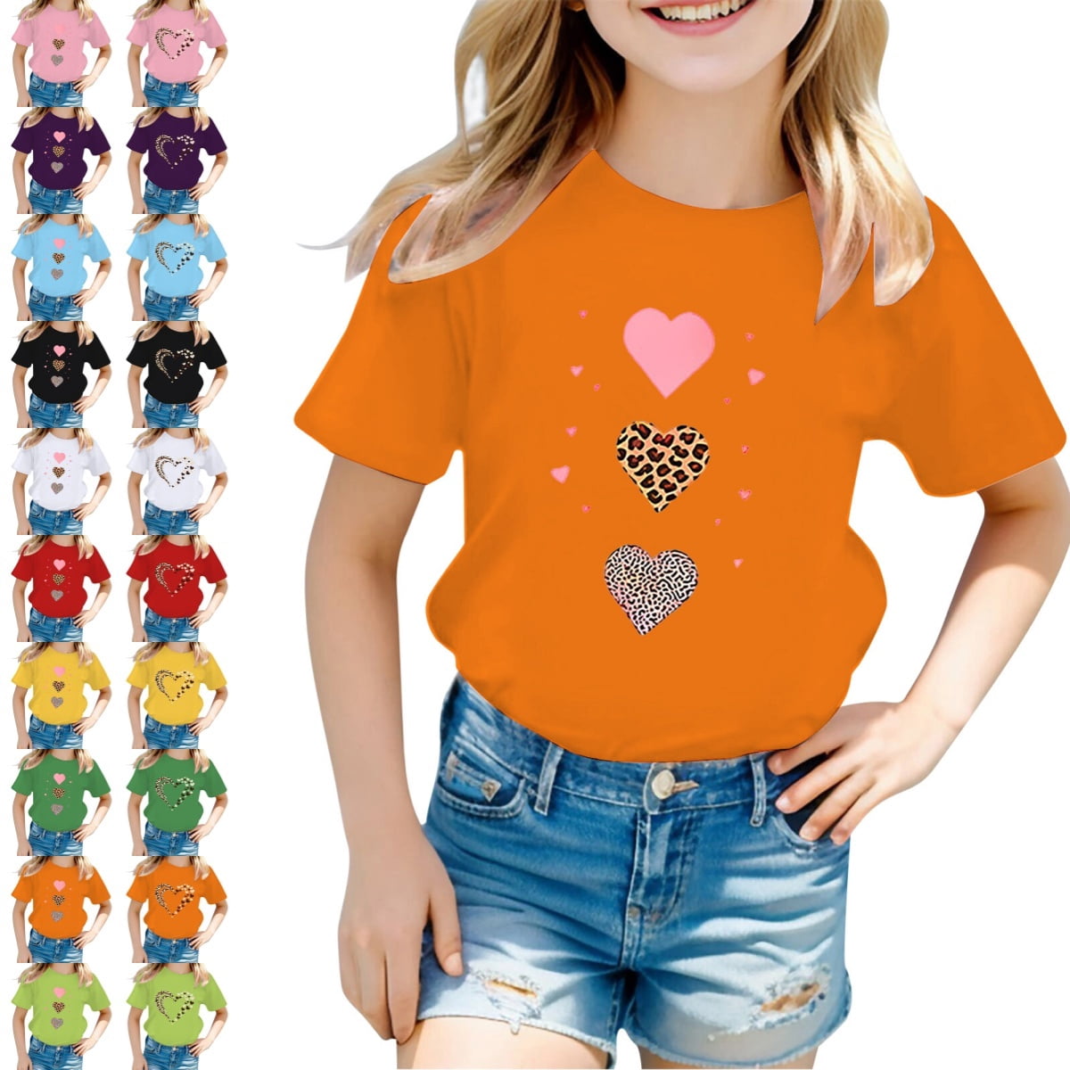 Bmisegm Girls T Shirts Short Sleeve Summer Fashion Casual Round Neck ...
