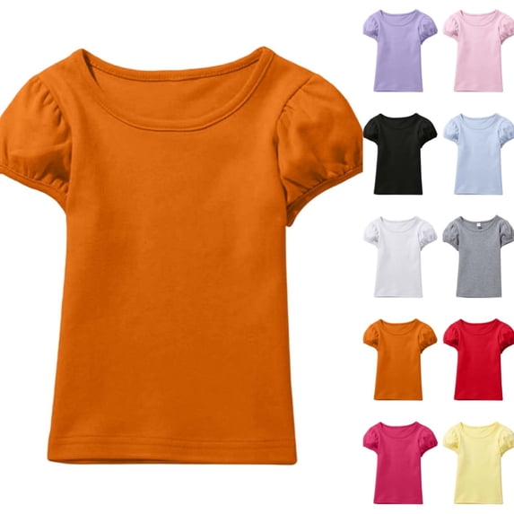 Bmisegm Girls T Shirts Soft Short Sleeve Cute Puff Sleeve Comfortable ...