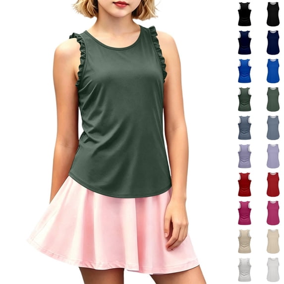 Bmisegm Girls Tank Tops Lightweight Sleeveless Ruffle Racerback Round ...