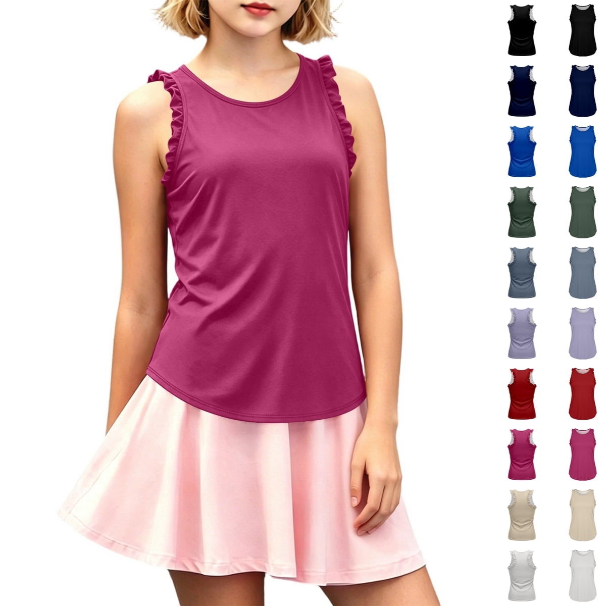 Bmisegm Girls Tank Tops Lightweight Sleeveless Ruffle Racerback Round ...