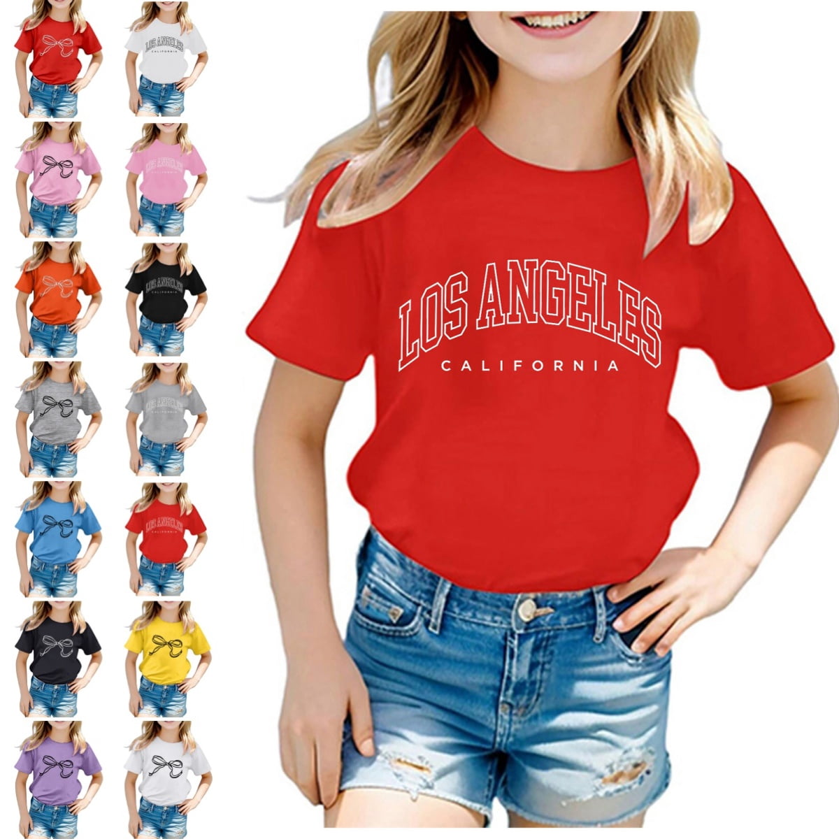 Bmisegm Girls Tshirts Casual Crew Neck Short Sleeve Letter Tops for ...