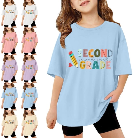 Bmisegm Girls Tshirts Casual Round Neck Graphic Print Loose Fit Tee for ...
