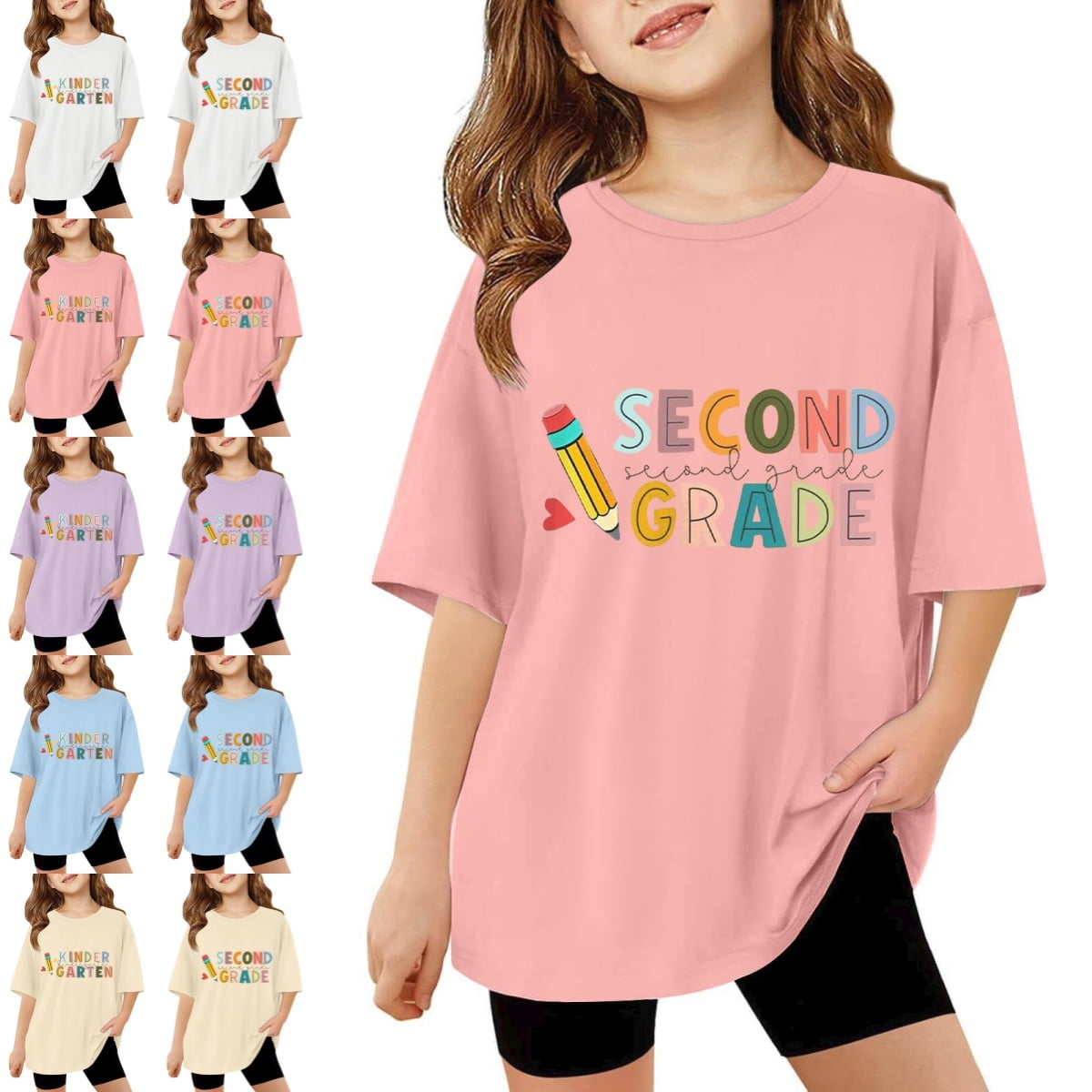 Bmisegm Girls Tshirts Casual Round Neck Graphic Print Loose Fit Tee for ...