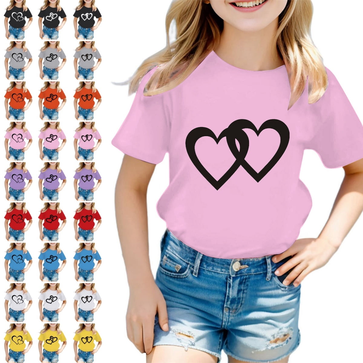 Bmisegm Girls Tshirts Kid Girls Cute Graphic Round Neck Short Sleeve ...