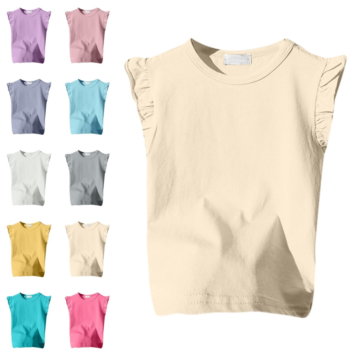 Bmisegm Girls Tshirts Ruffle Sleeve Solid Color Basic Vest for Girls ...