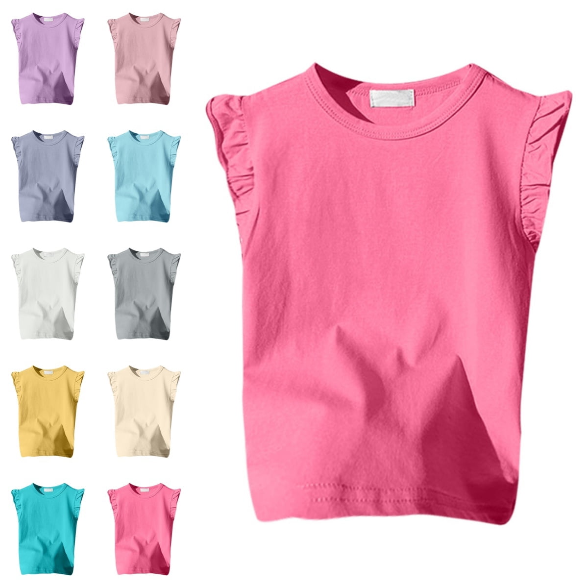 Bmisegm Girls Tshirts Ruffle Sleeve Solid Color Basic Vest for Girls ...