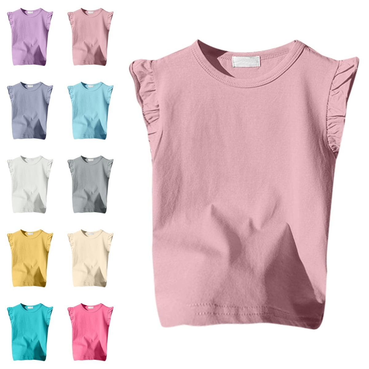 Bmisegm Girls Tshirts Ruffle Sleeve Solid Color Basic Vest for Girls ...