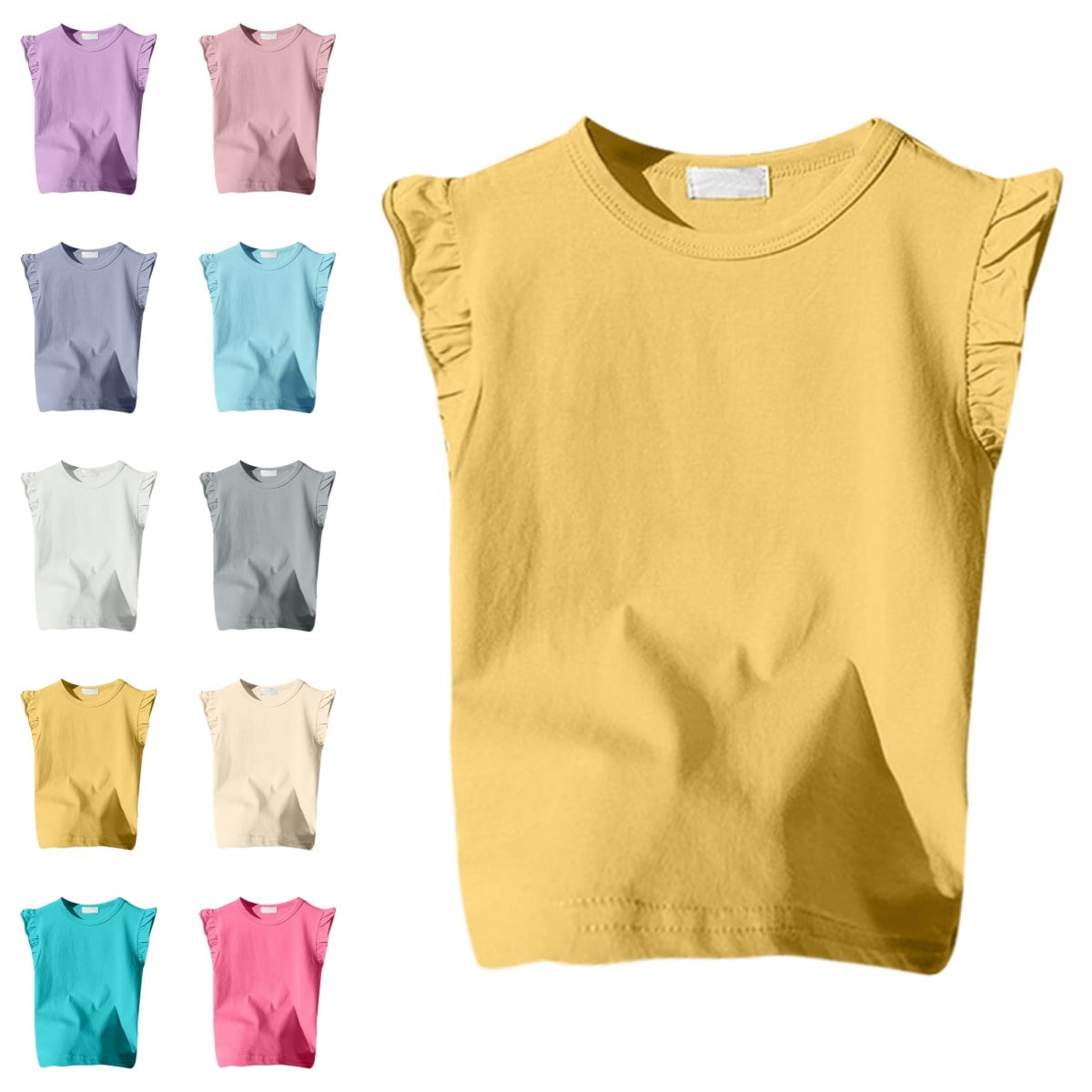 Bmisegm Girls Tshirts Ruffle Sleeve Solid Color Basic Vest for Girls ...