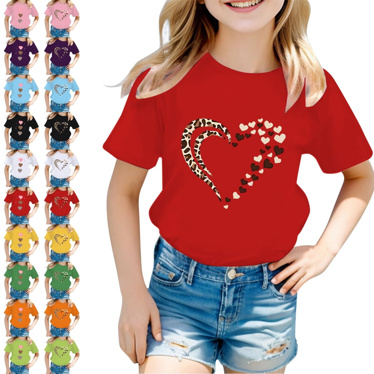 Bmisegm Girls Tshirts Summer Fashion Short Sleeve Heart Print Casual ...