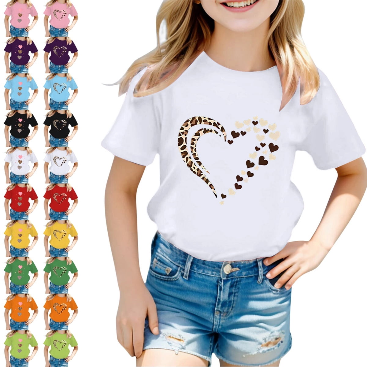 Bmisegm Girls Tshirts Summer Fashion Short Sleeve Heart Print Casual ...