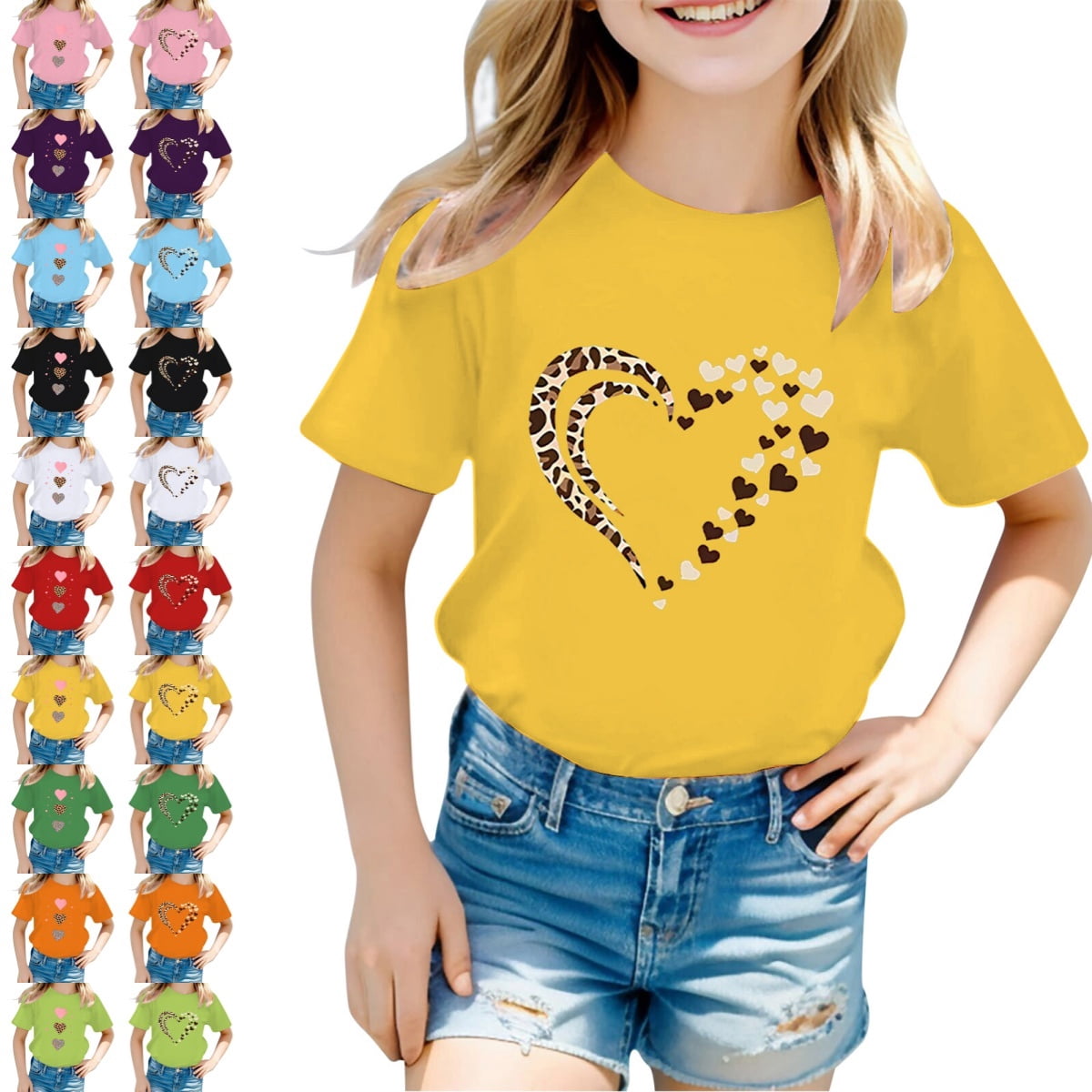 Bmisegm Girls Tshirts Summer Fashion Short Sleeve Heart Print Casual ...