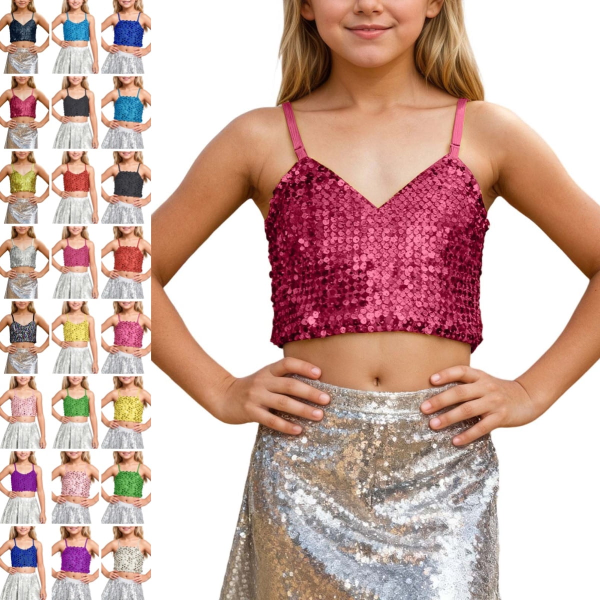 Bmisegm Cute Summer Tops Kids' Adjustable Elastic Band Crop Top Summer ...