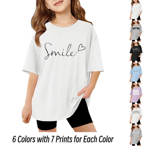 Bmisegm Graphic T Shirts Kids Girls Letter Printed Short Sleeve ...
