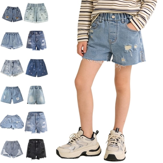 Bmisegm Jean Shorts for Girls Summer Casual Fashion High Waist Ripped ...
