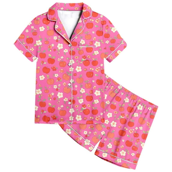 Bmisegm Kids Pajamas Girls Short Sleeve Fruit Print Loungewear Pajamas ...