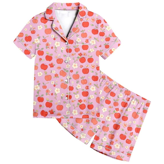 Bmisegm Kids Pajamas Girls Short Sleeve Fruit Print Loungewear Pajamas ...